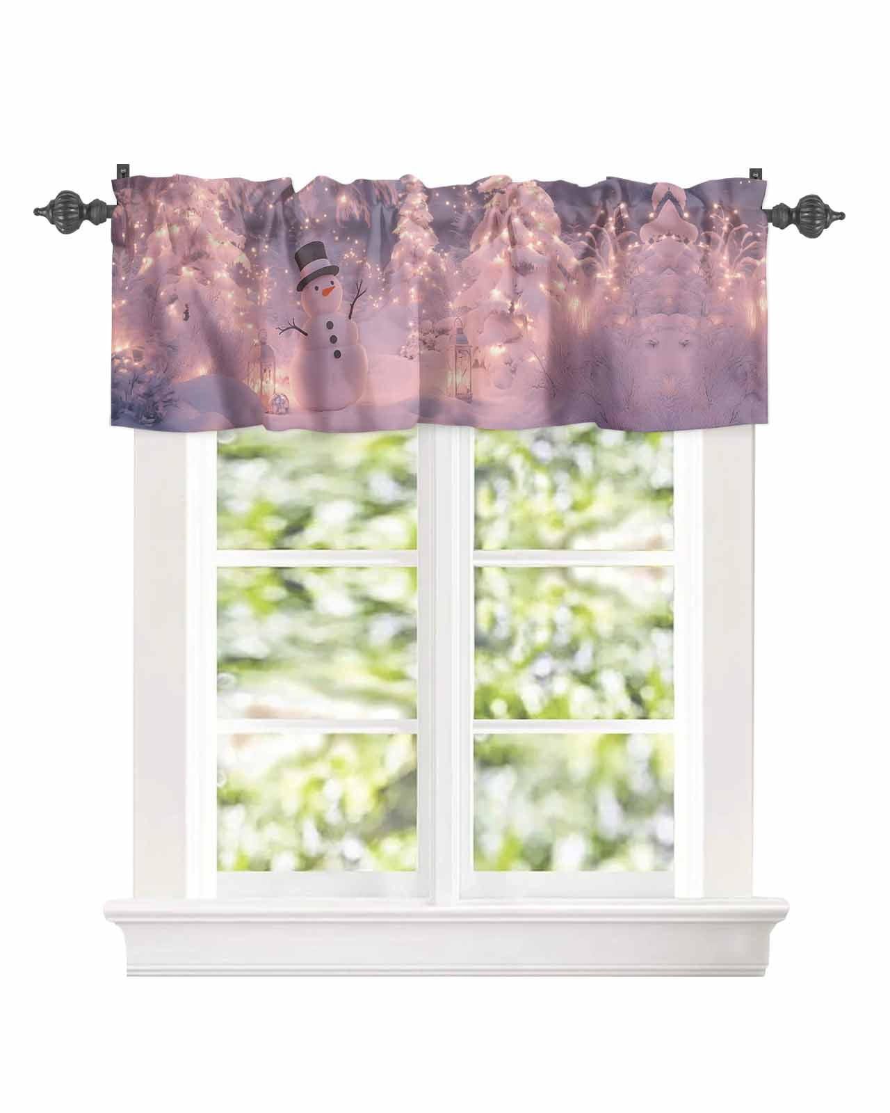 Window Valance for Kitchen,Christmas Pine Tree Snowman Snowy Forest on ...