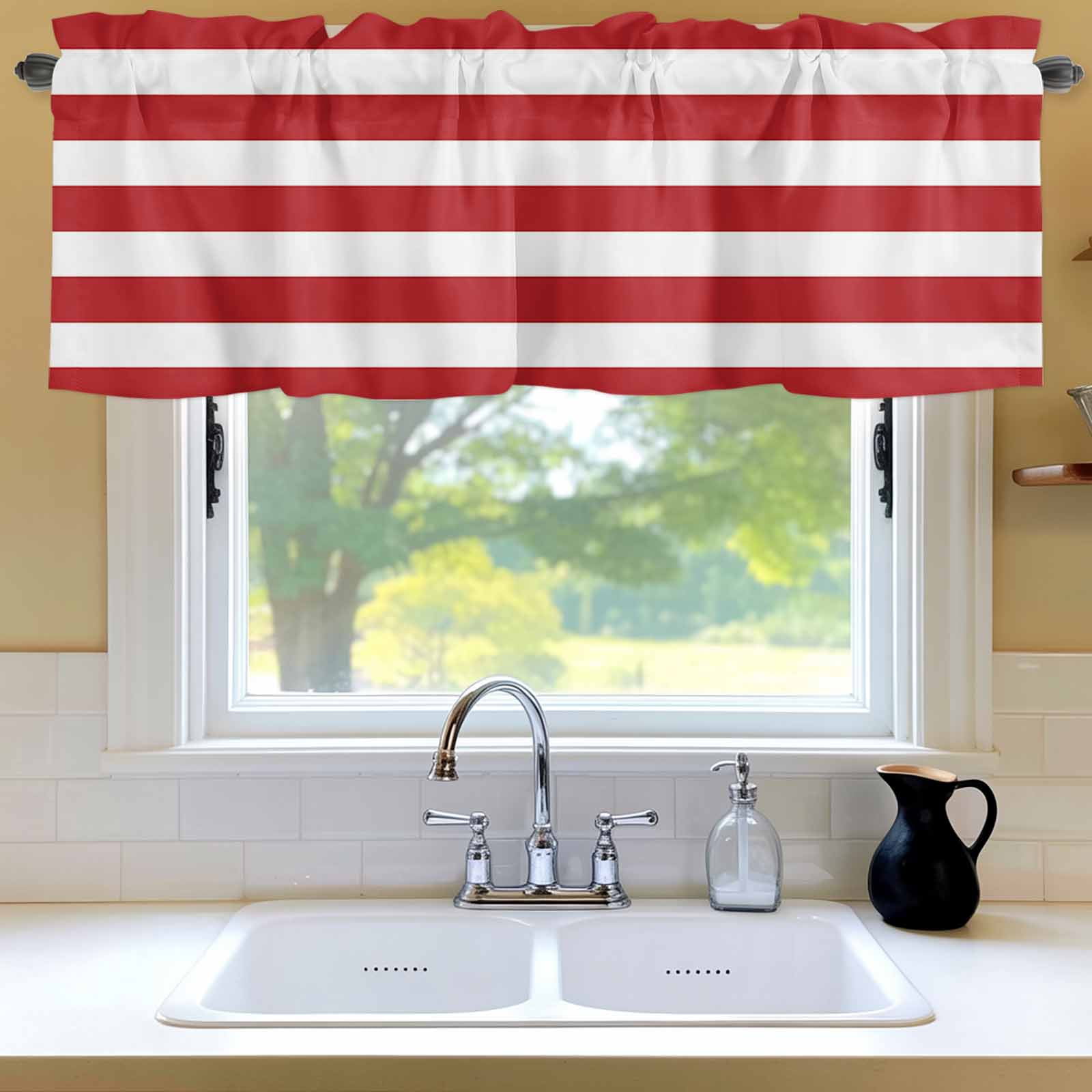 Window Valance for Kitchen,Christmas Red White Striped Rod Pocket ...
