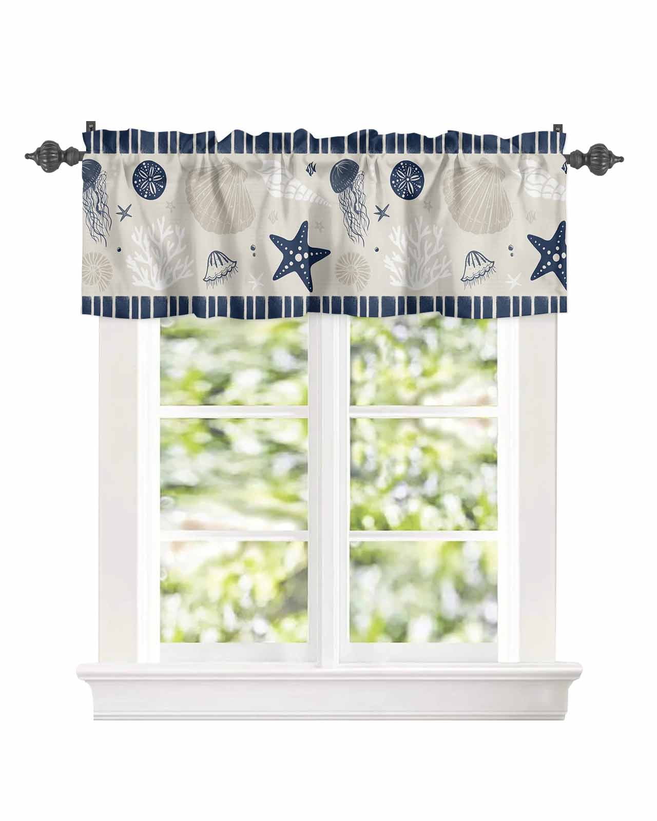 Window Valance for Kitchen,Coastal Nautical Starfish Shells Coral Conch ...