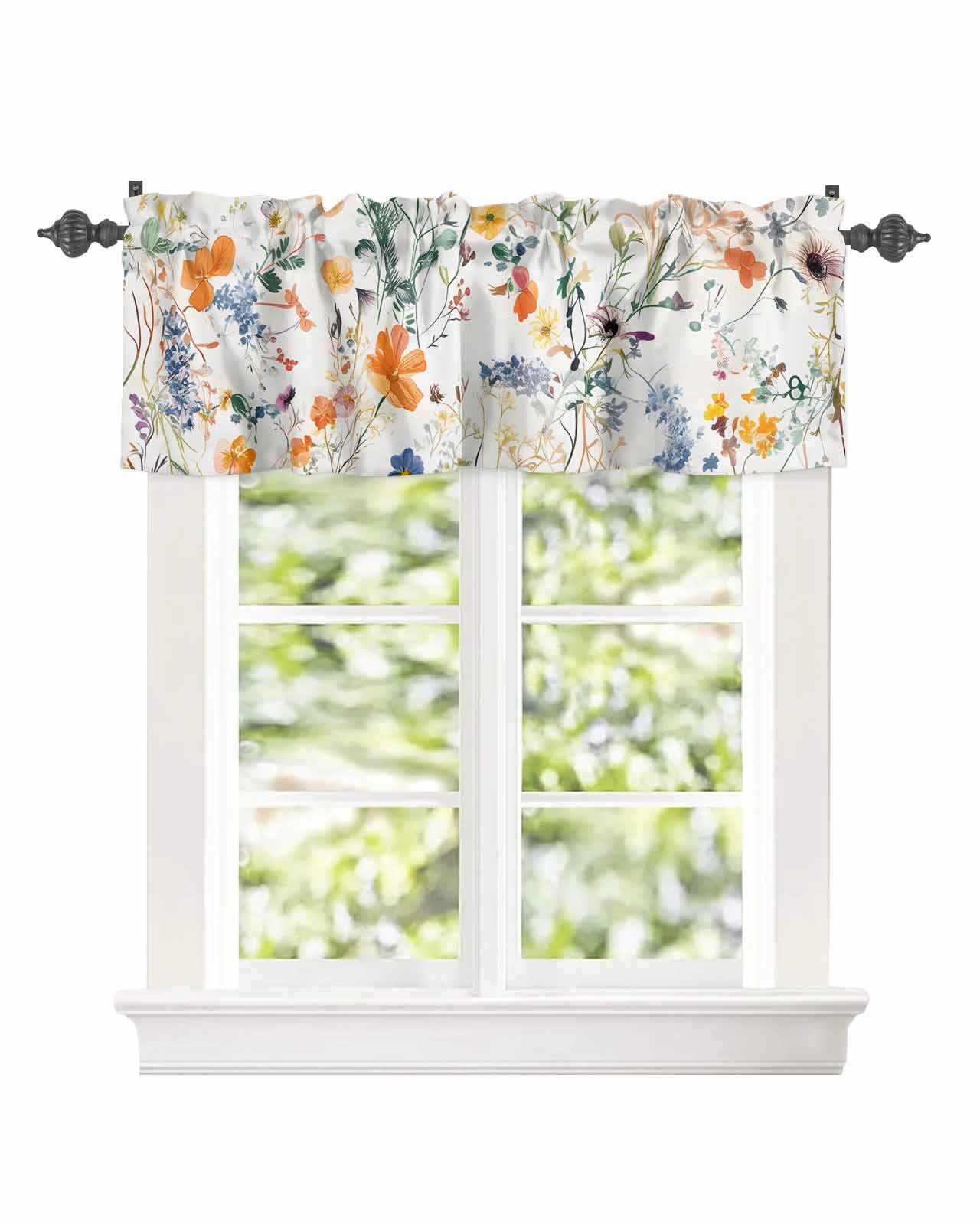 Window Valance for Kitchen,Colored Blossom Flowers Floral Leaves Rod ...
