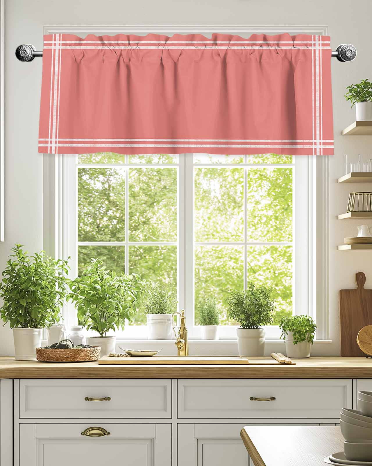 Window Valance for Kitchen, Coral Red Rod Pocket Curtain Valances Short ...