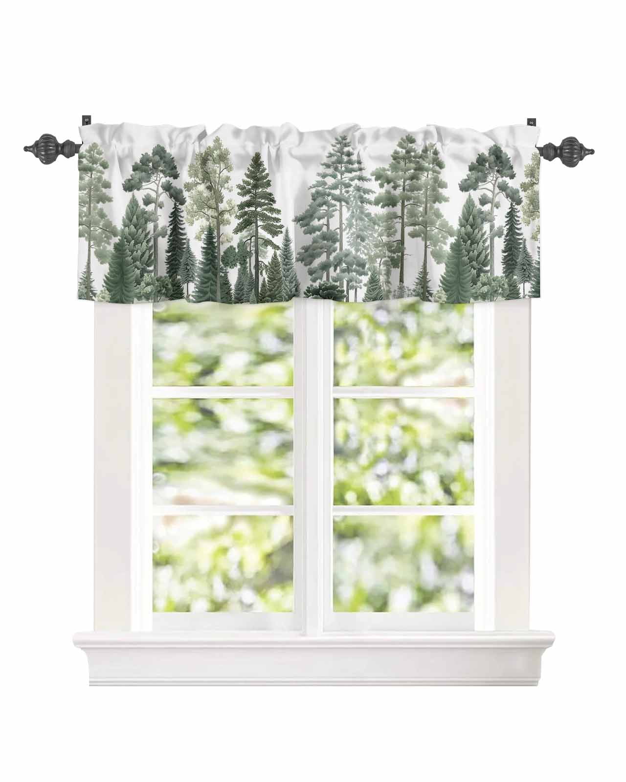 Window Valance for Kitchen,Dark Green Pine Maple Forest Rod Pocket ...