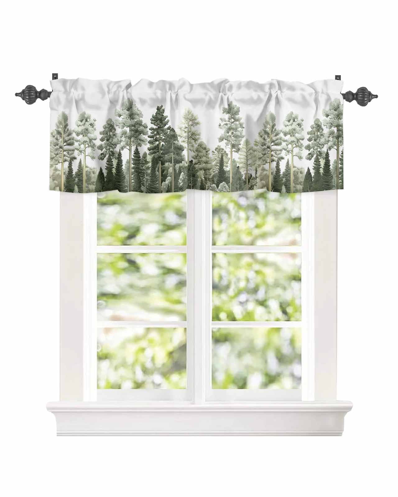 Window Valance for Kitchen,Green Pine Maple Trees Woods Rod Pocket ...
