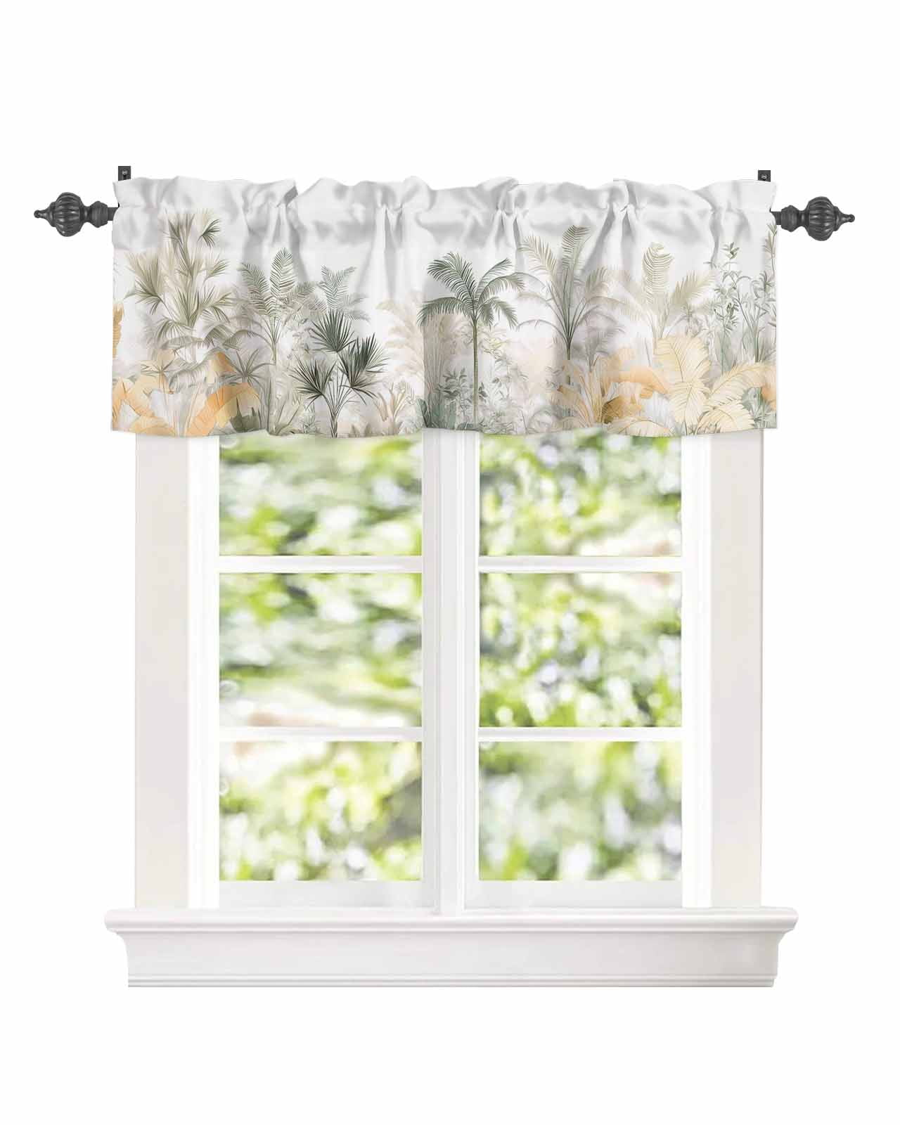 Window Valance for Kitchen,Green Yellow Palm Trees Plants Rod Pocket ...