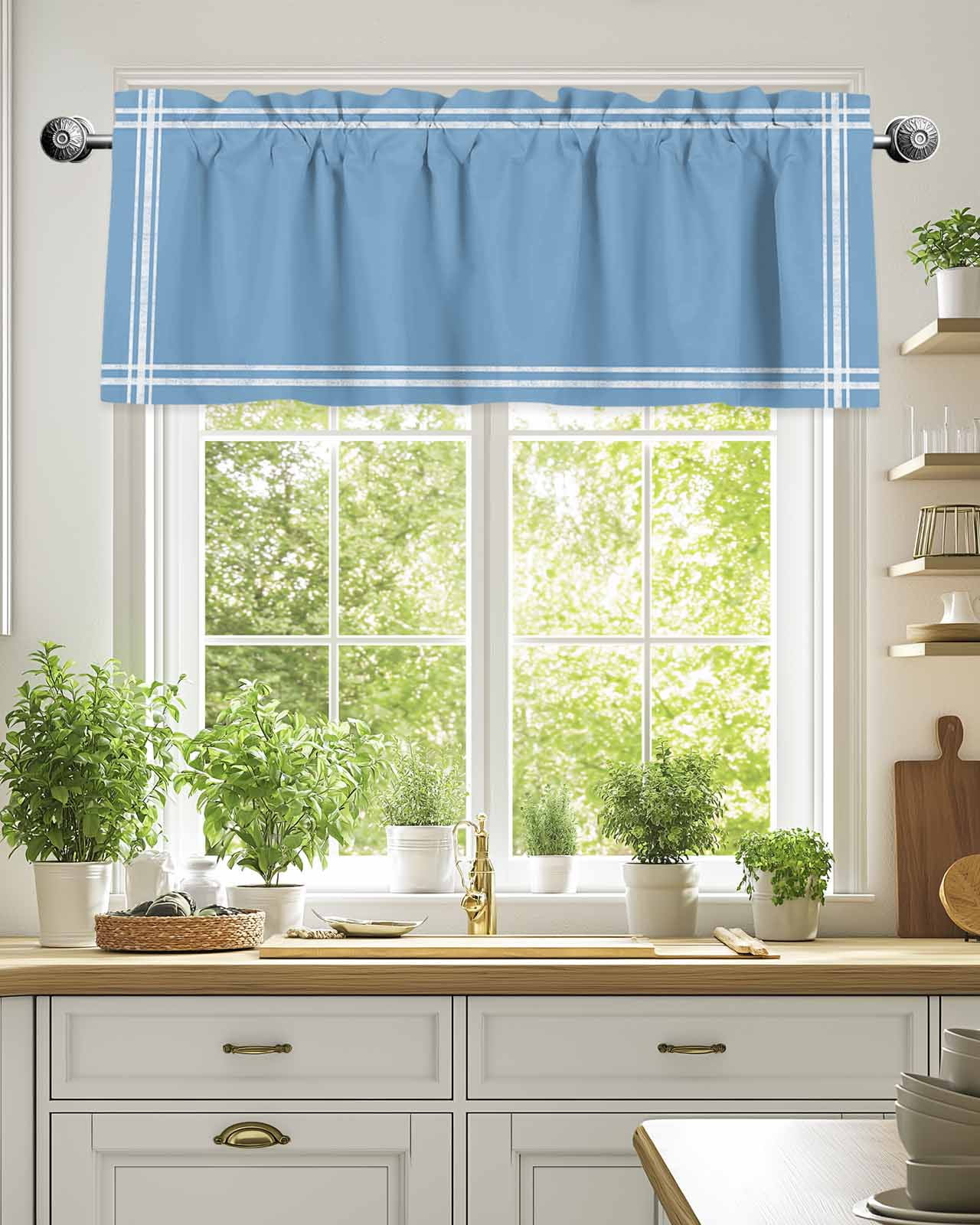 Curtain Valance for Windows,Light Blue Kitchen Valances Rod Pocket ...