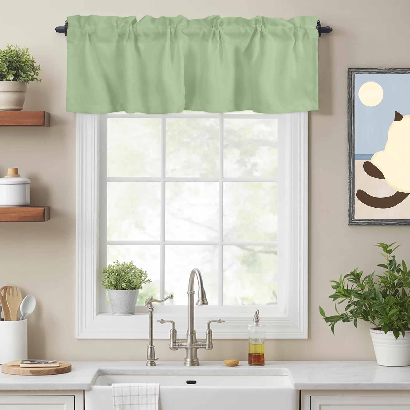 Window Valance for Kitchen,Light Green Watercolor Rod Pocket Curtain ...