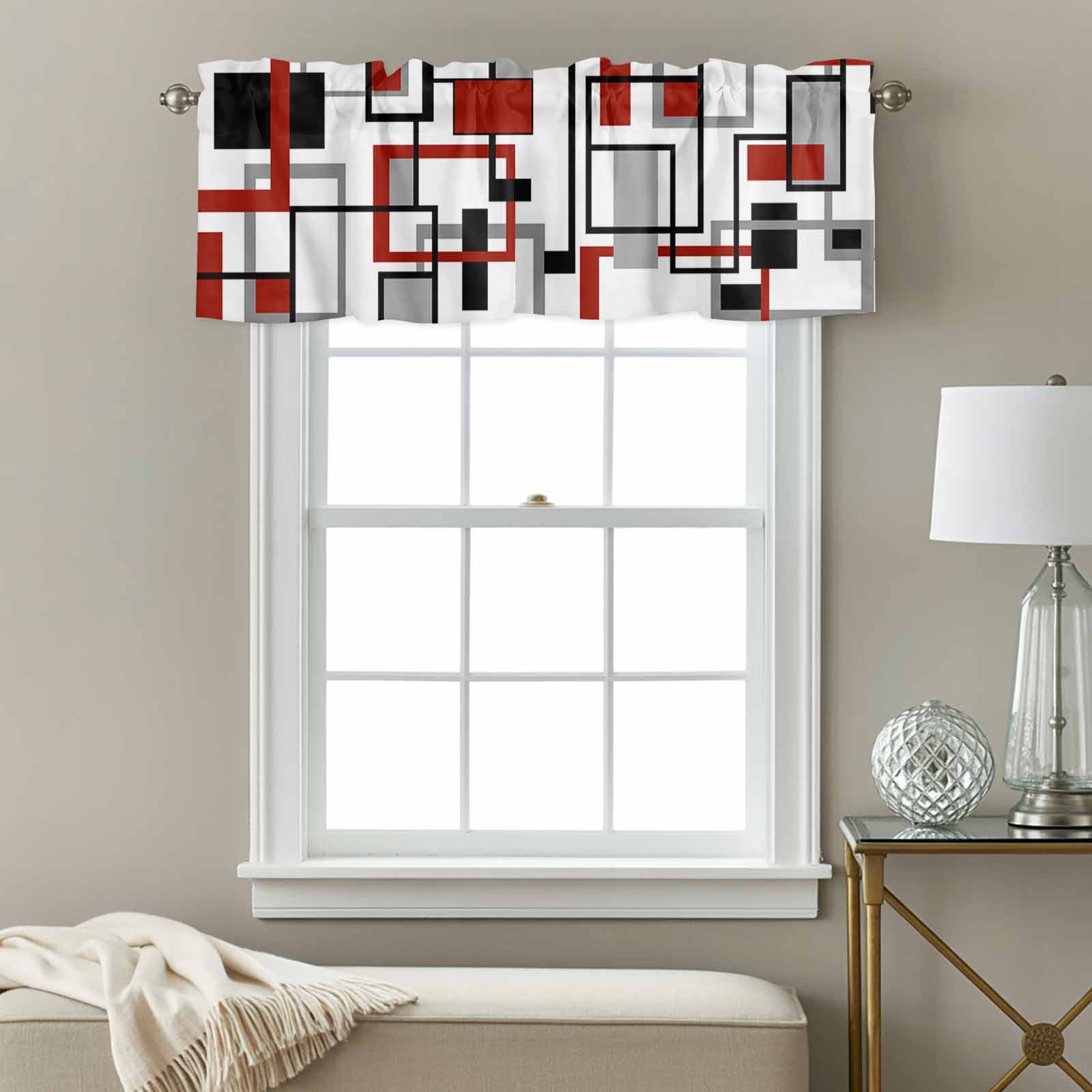 Window Valance for Kitchen,Middle Ages Minimalist Geometric Rod Pocket ...
