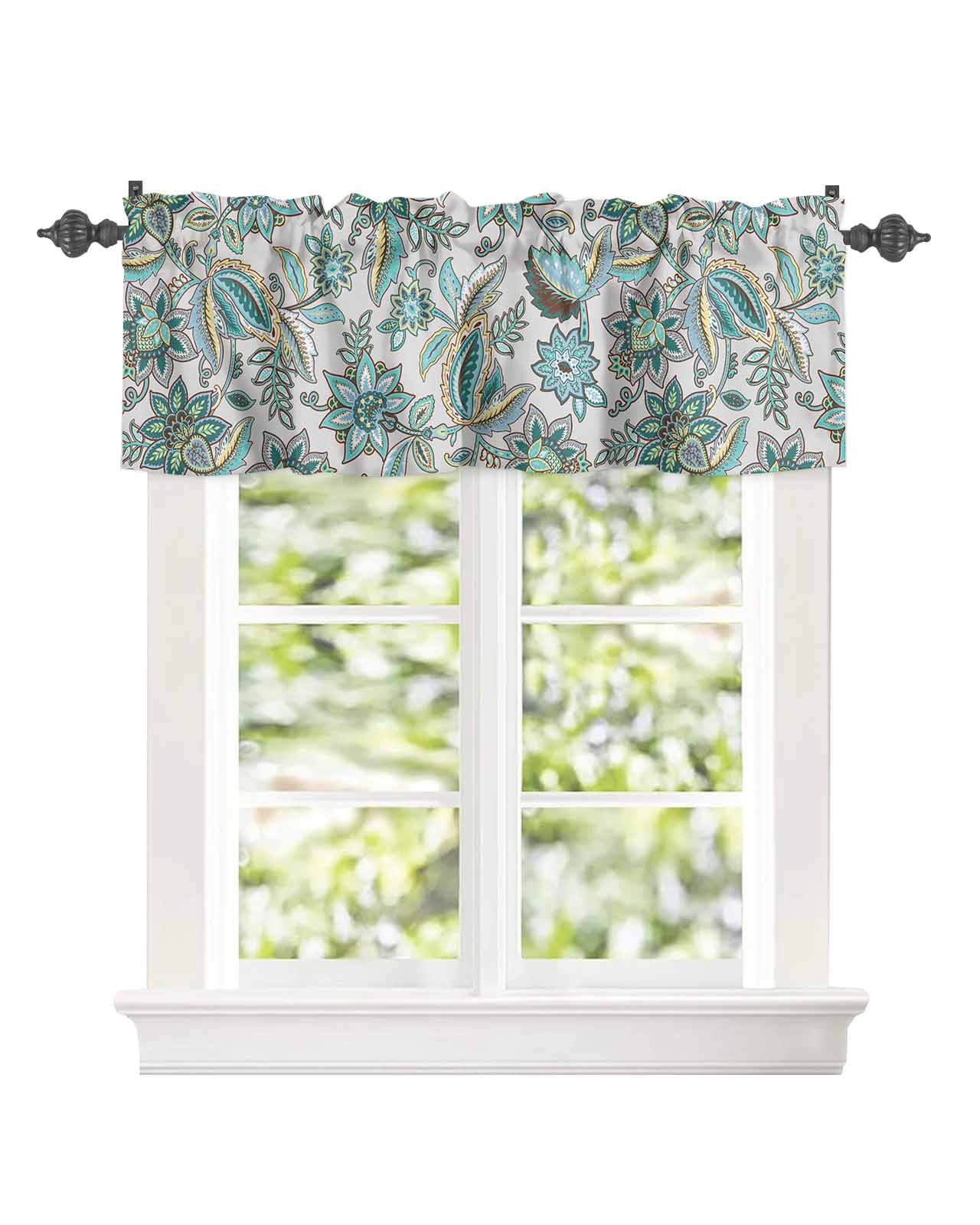 Window Valance for Kitchen, Paisley Floral Flowers Botanical Leaves ...