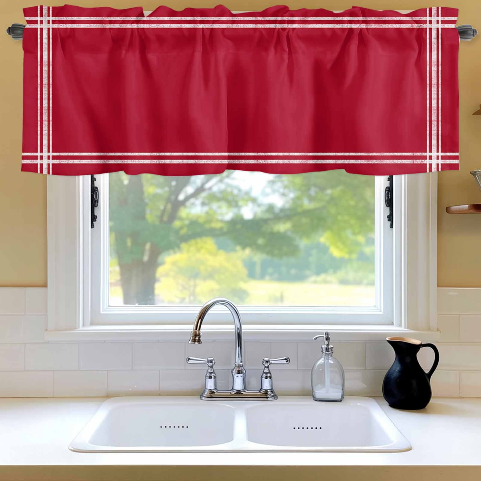 Window Valance for Kitchen,Red Pure Color Rod Pocket Curtain Valances ...