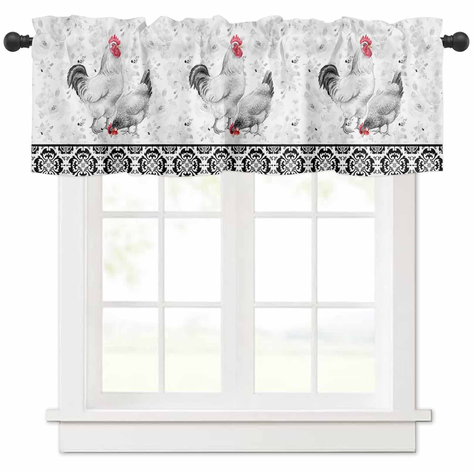 Window Valance for Kitchen,Retro Farm Cock Funny Rooster Curtain ...