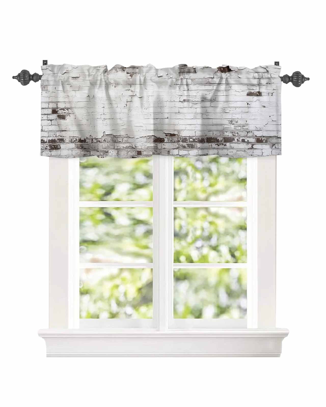 Window Valance for Kitchen,Retro White Brick Wall Backdrop Rod Pocket ...