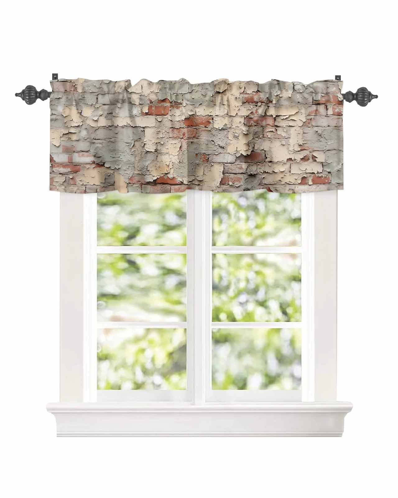 Window Valance for Kitchen,Rustic Faded Shabby Brick Wall Rod Pocket ...