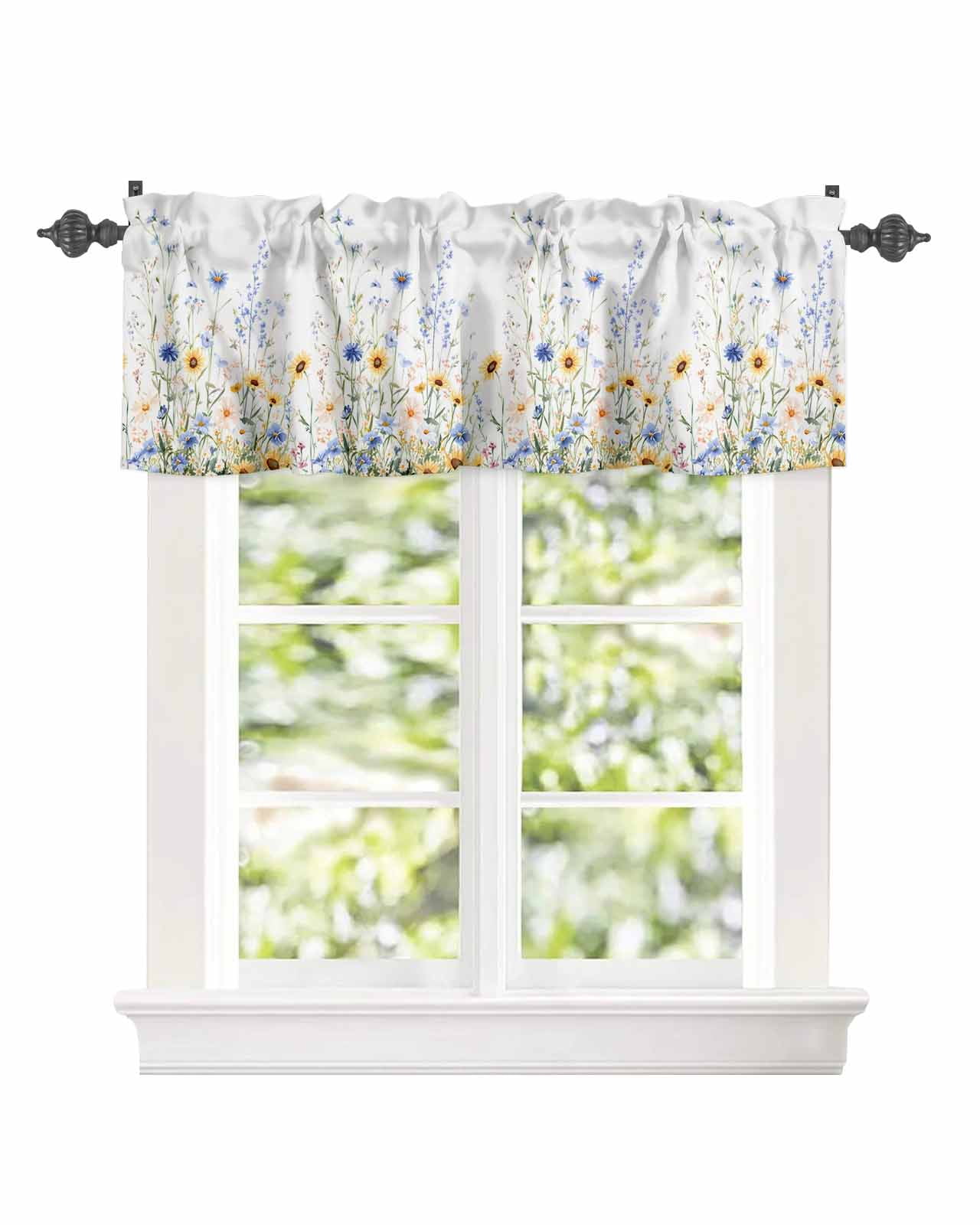 Window Valance for Kitchen,Spring Flowers Wildflowers Blue Yellow ...