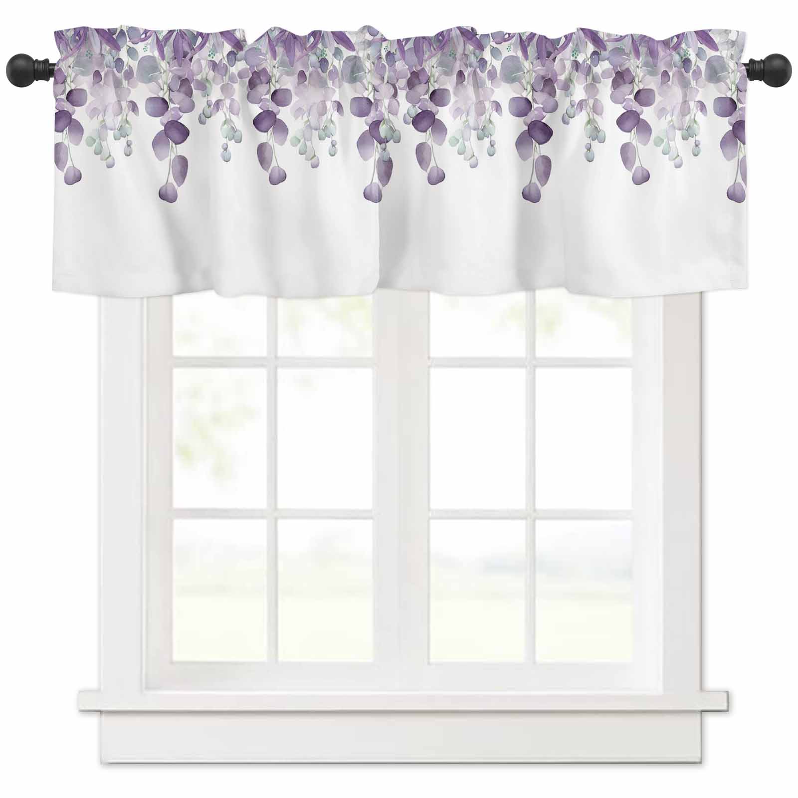 Window Valance for Kitchen,Spring Purple Eucalyptus Leaves White ...