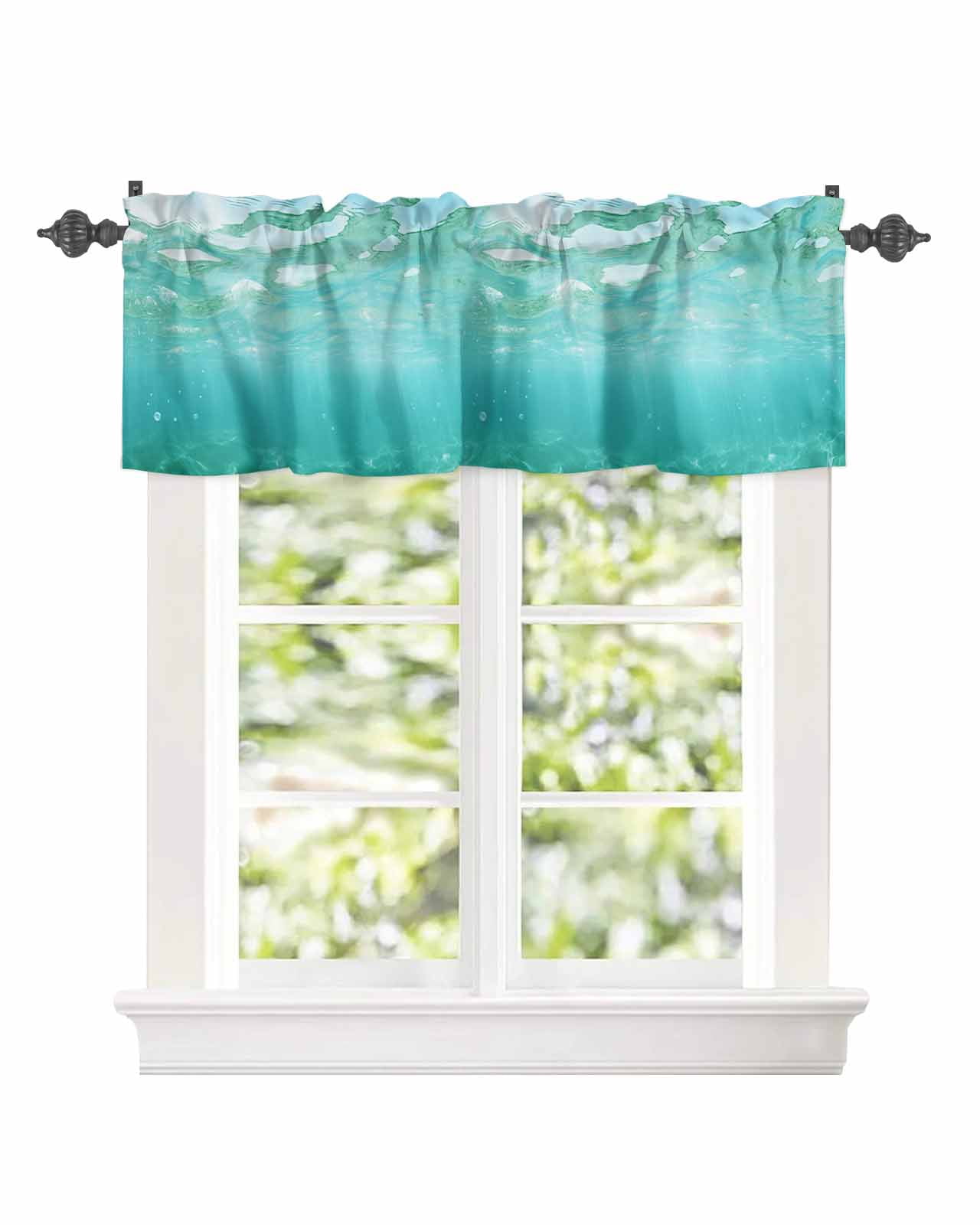 Window Valance for Kitchen,Summer Teal Sea Water Sunshine Rod Pocket ...