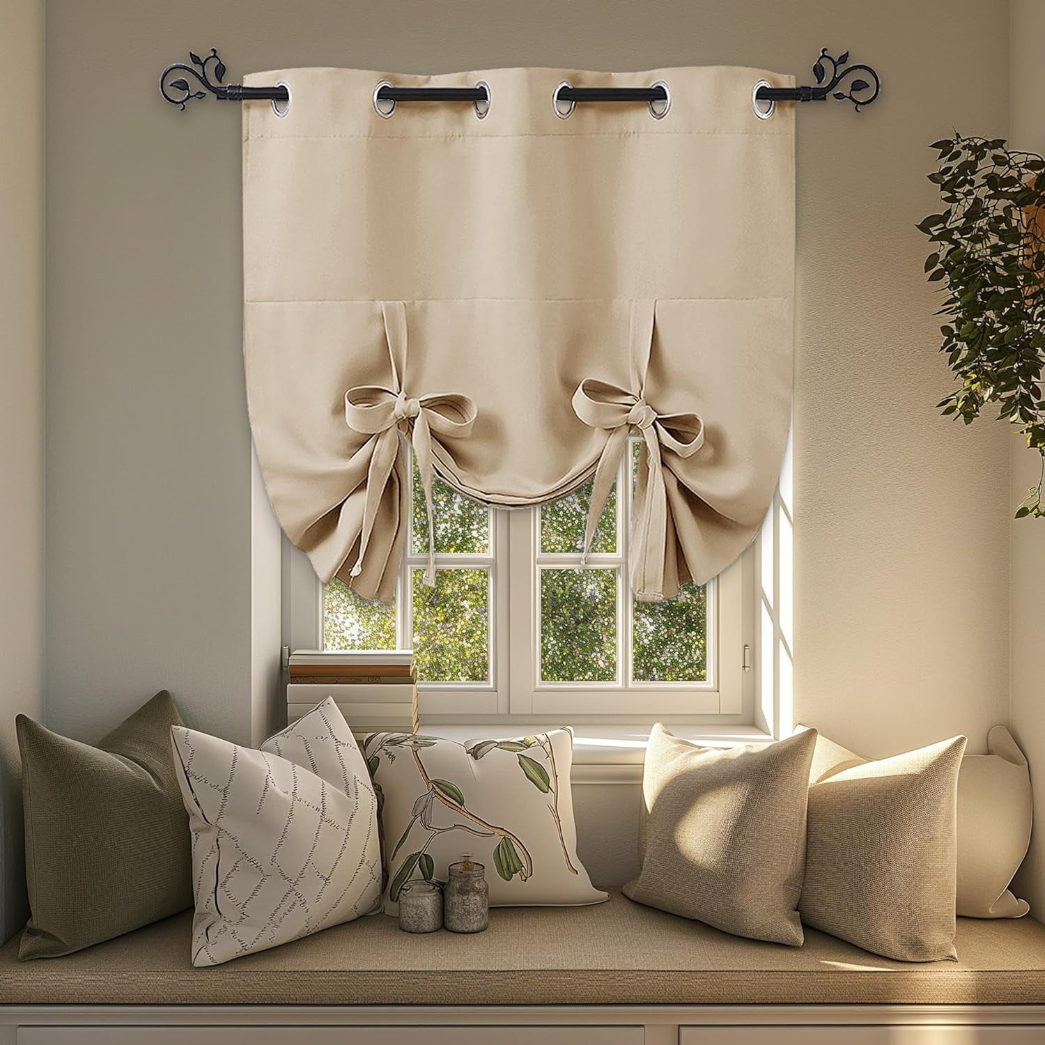 Window Valance for Kitchen - Tie Up Curtain Roman Shade Grommet Door ...