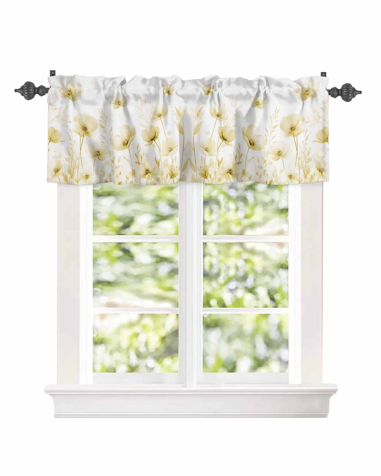 Window Valance for Kitchen,Watercolor Retro Yellow Flowers Floral on ...