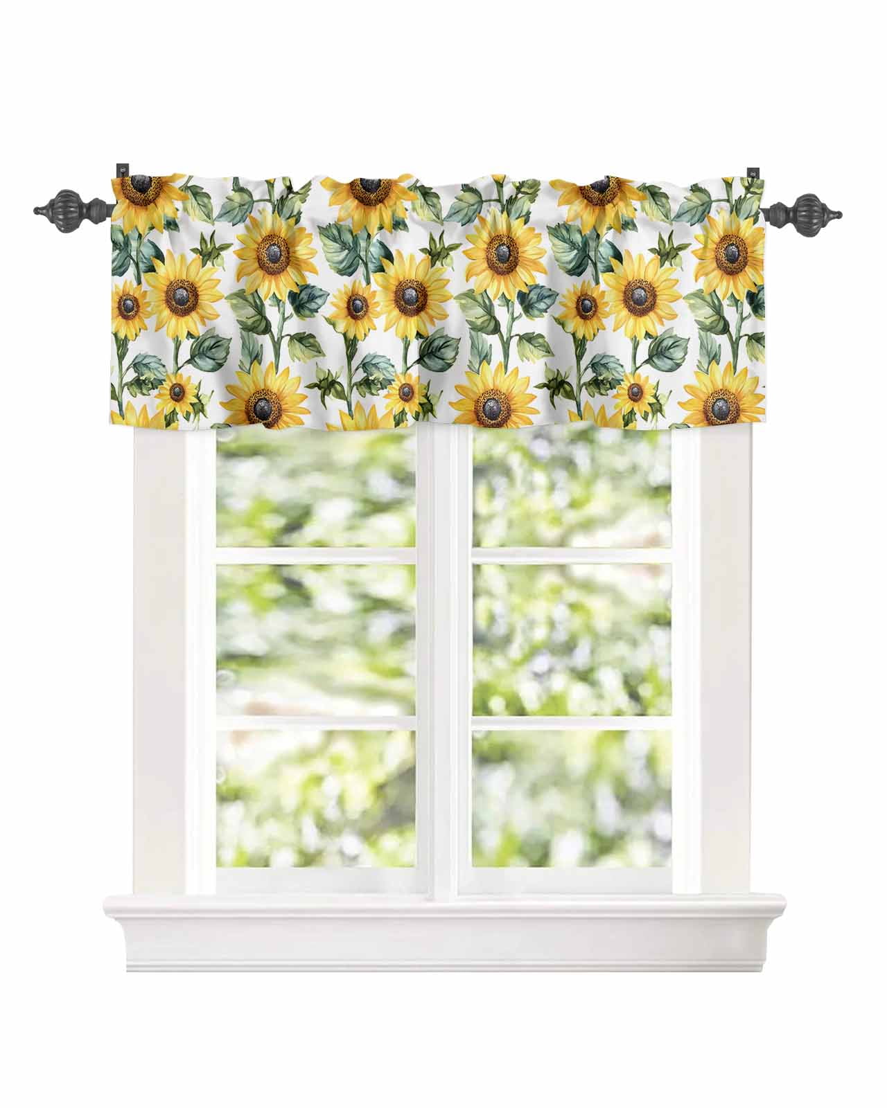 Window Valance for Kitchen,Watercolor Yellow Sunflowers Rod Pocket ...