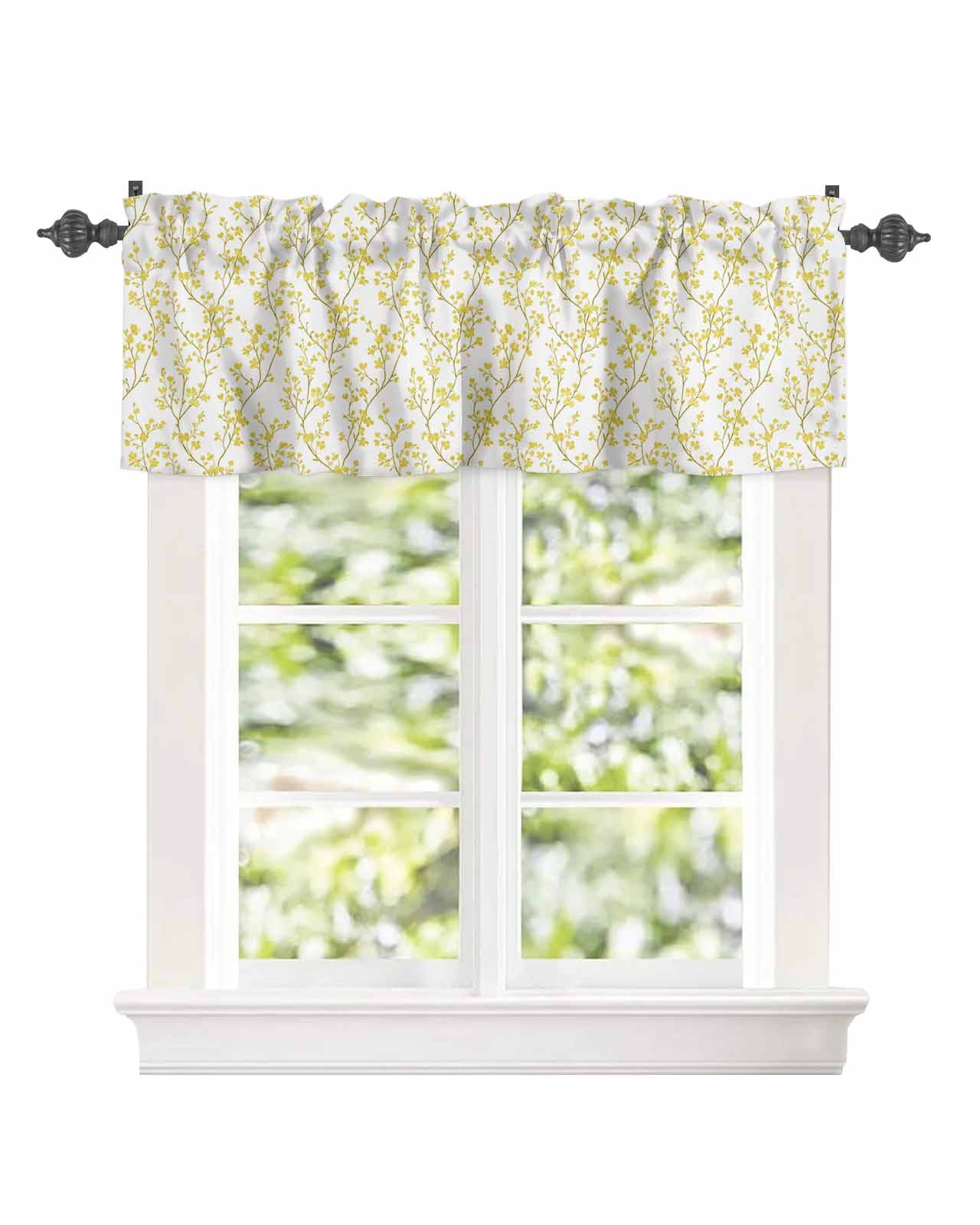 Window Valance for Kitchen,Yellow Floral Vine Texture Rod Pocket ...