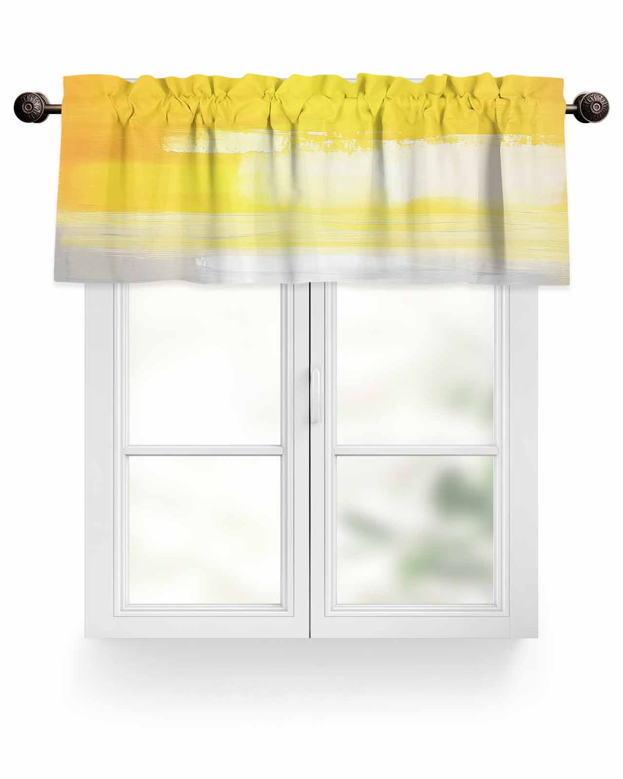 Window Valance for Kitchen, Yellow Gray Oil Painting Art Rod Pocket ...