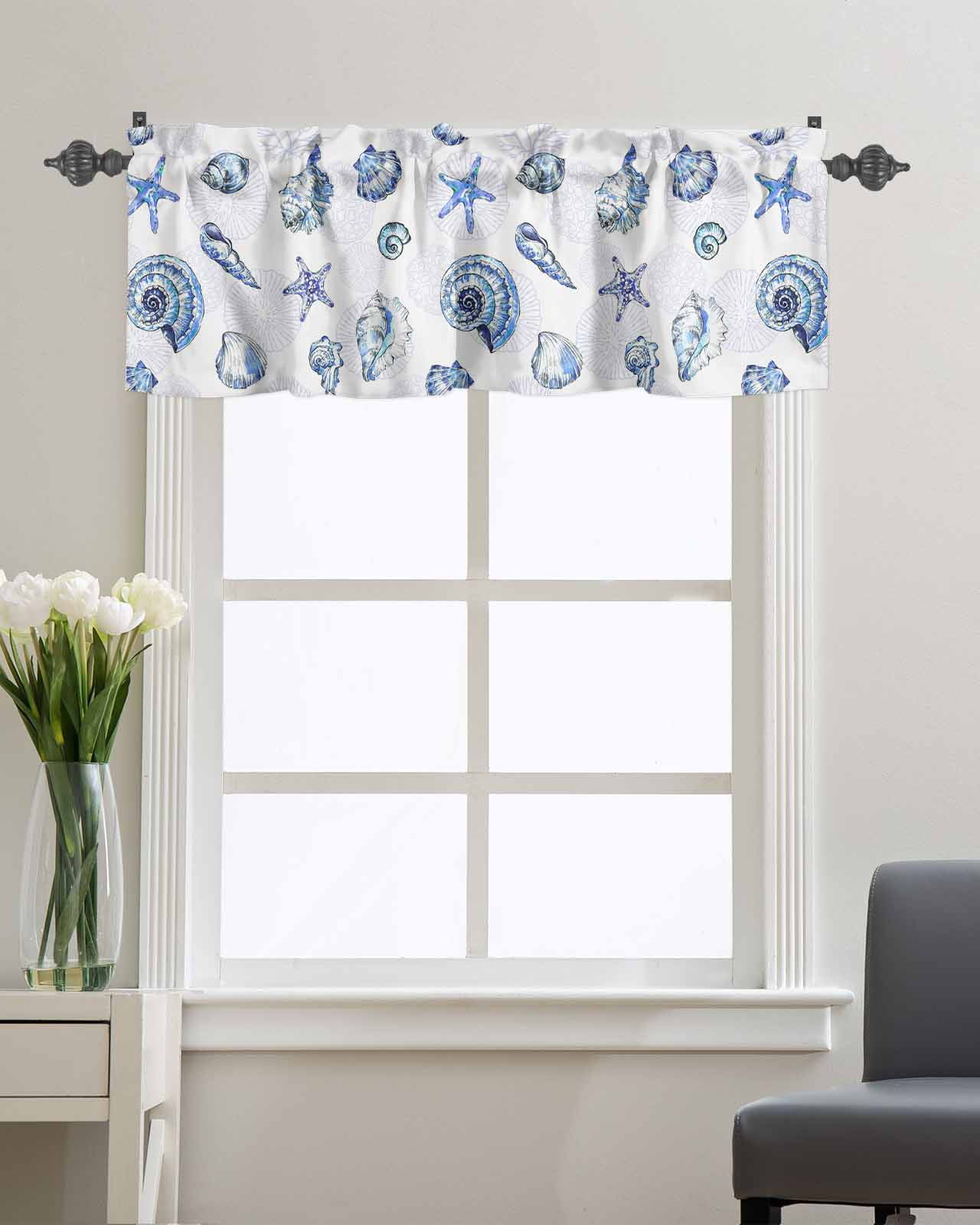 Window Valance Rod Pocket Short Curtain Panel Coastal Beach Starfish ...