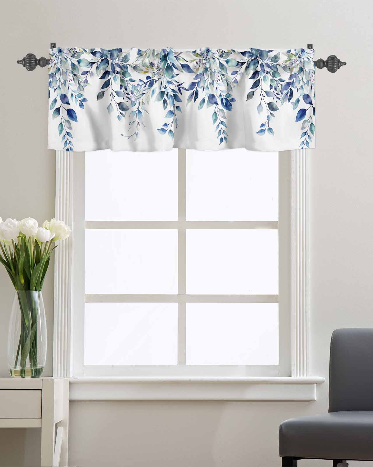 Window Valance Rod Pocket Short Curtain Panel Eucalyptus Leaves Flower ...
