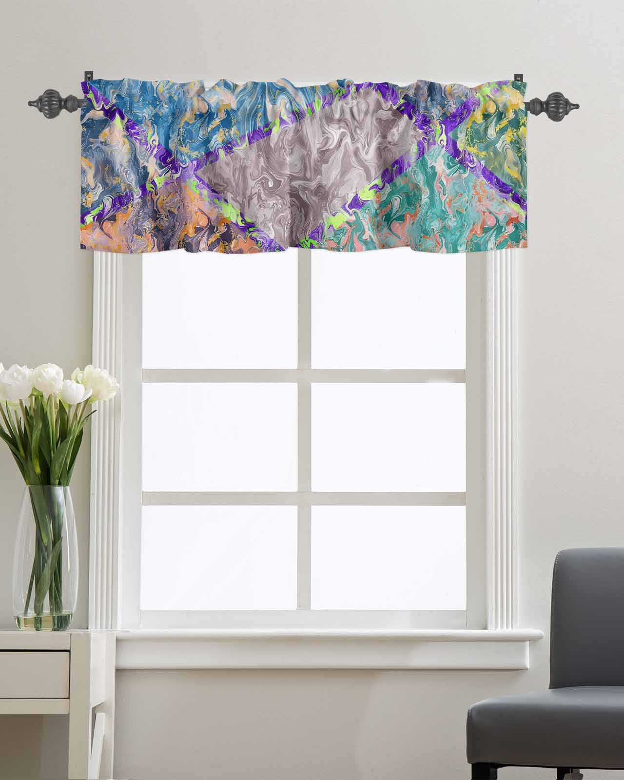 Window Valance Rod Pocket Short Curtain Panel Marble Texture Blue ...