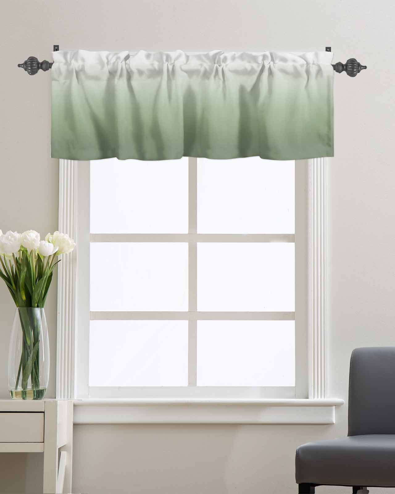 Window Valance Rod Pocket Short Curtain Panel Sage Green Gradient Ombre ...
