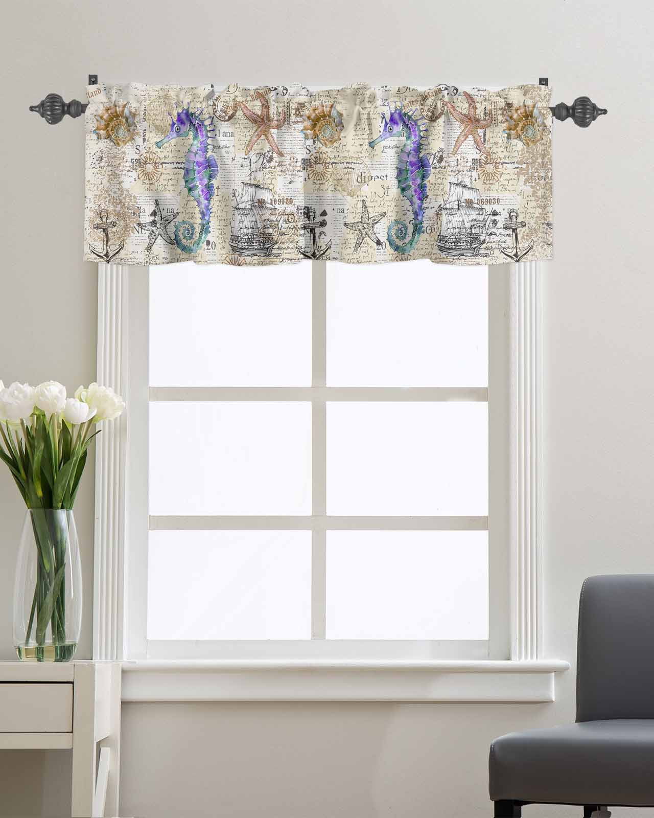 Window Valance Rod Pocket Short Curtain Panel Seahorse Summer Ocean ...