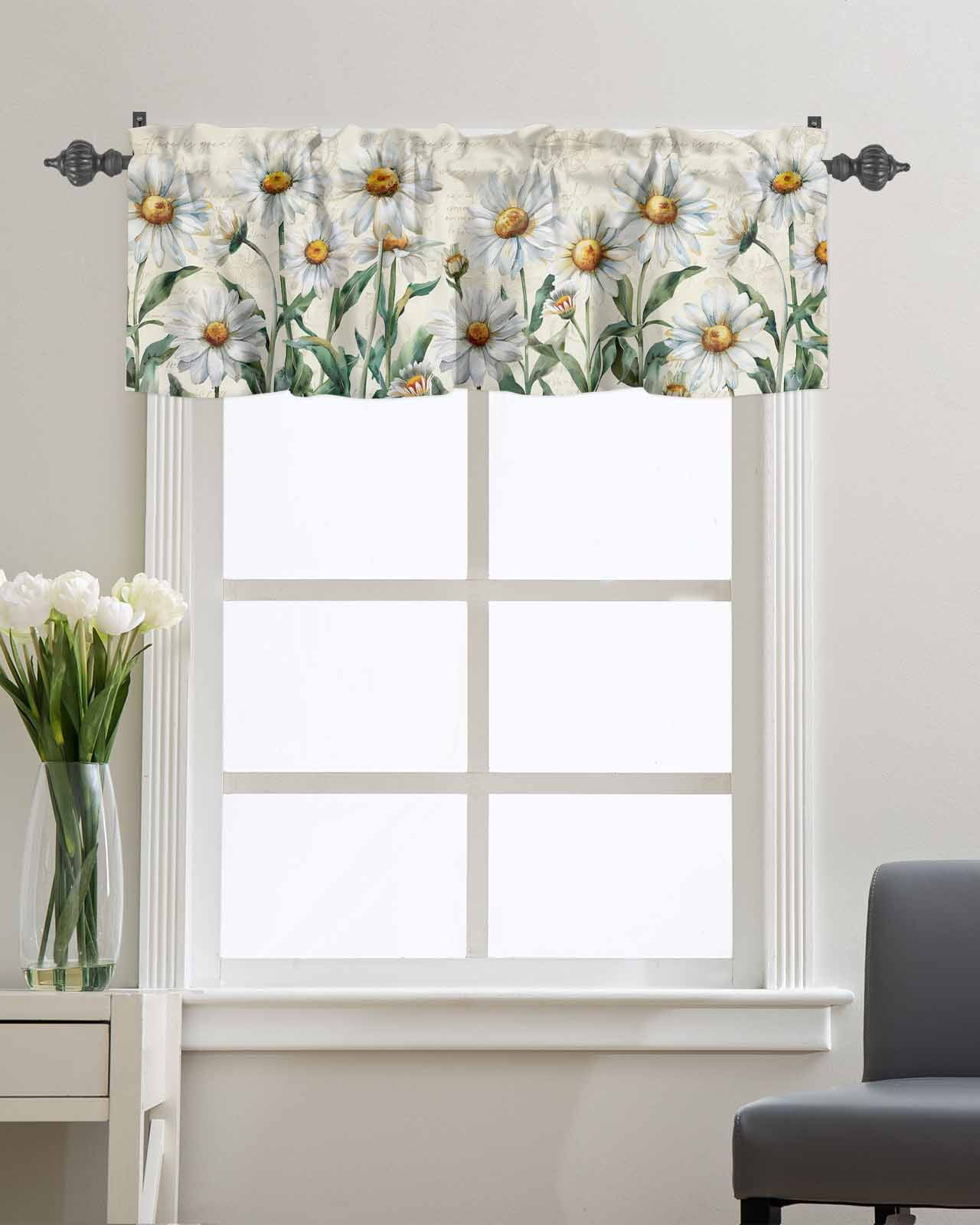 Window Valance Rod Pocket Short Curtain Panel White Daisy Country ...