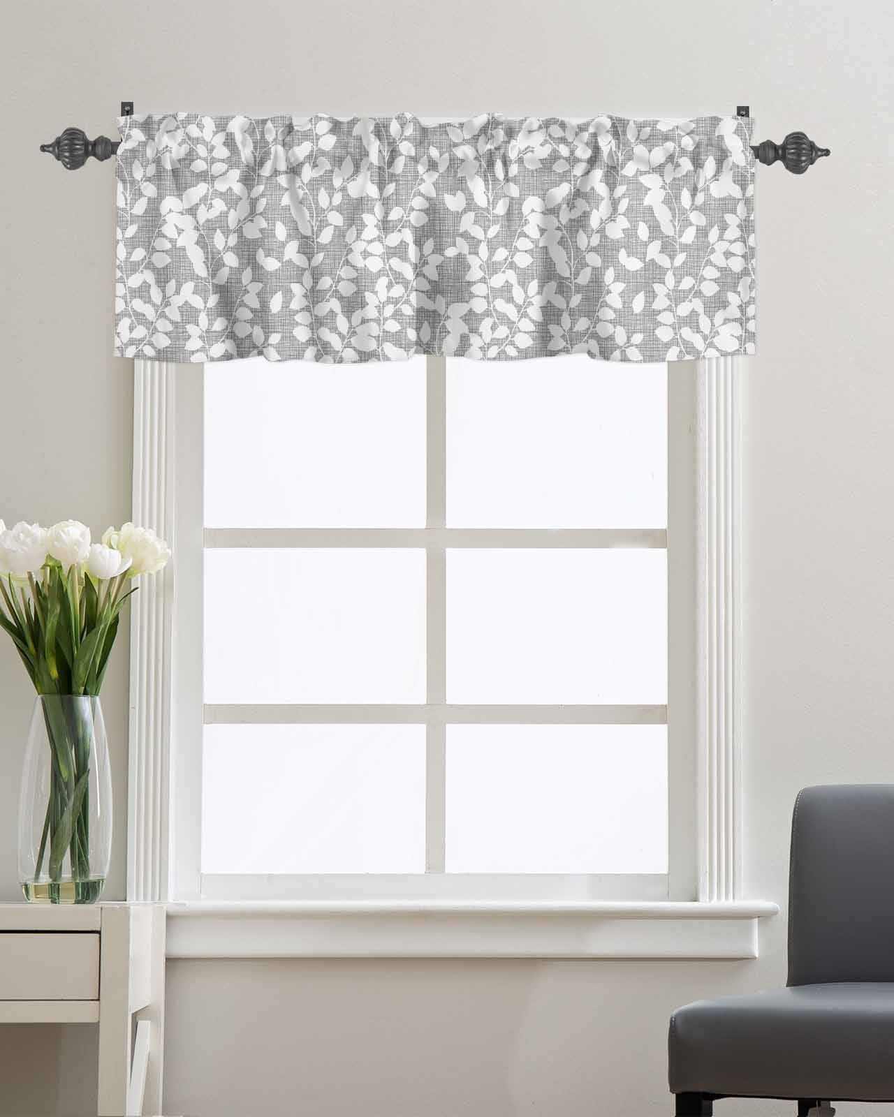 Window Valance Rod Pocket Short Curtain Panel White Leaves Vines ...