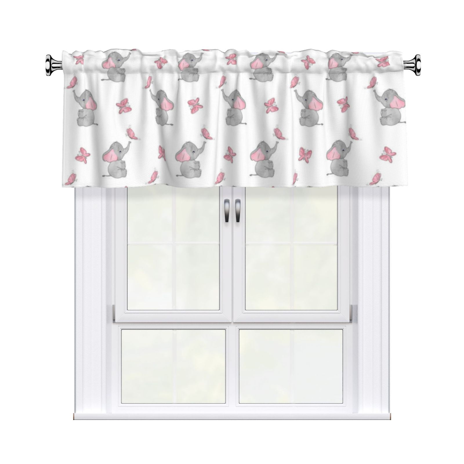 Window Valance for Living Room Bedroom Kitchen, Cute Elephant Playing ...