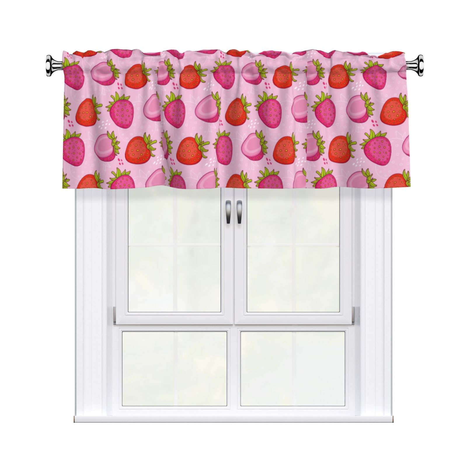 Window Valance for Living Room Bedroom Kitchen, Pink Strawberries ...
