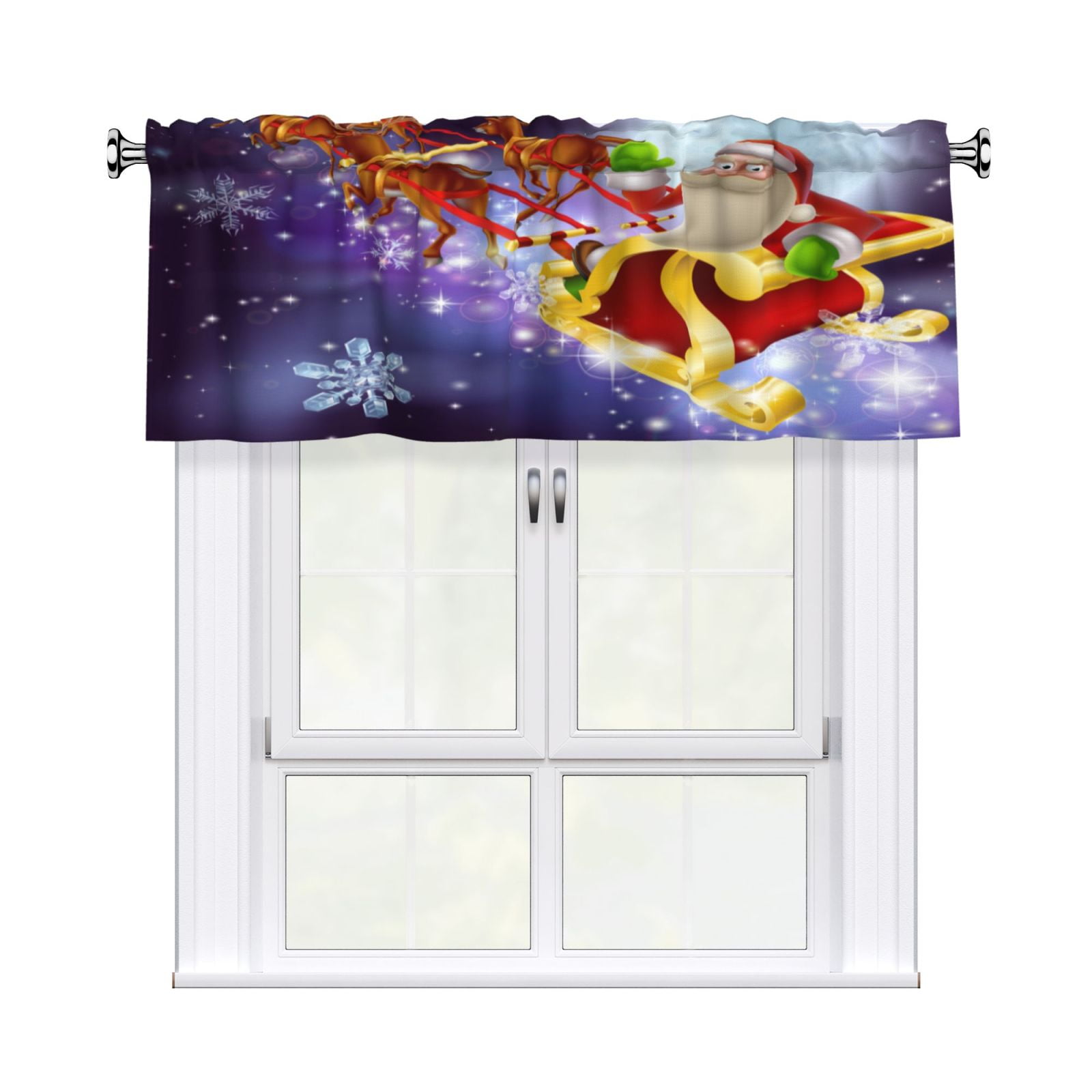 Window Valance for Living Room Bedroom Kitchen, Santa Claus Sleigh ...