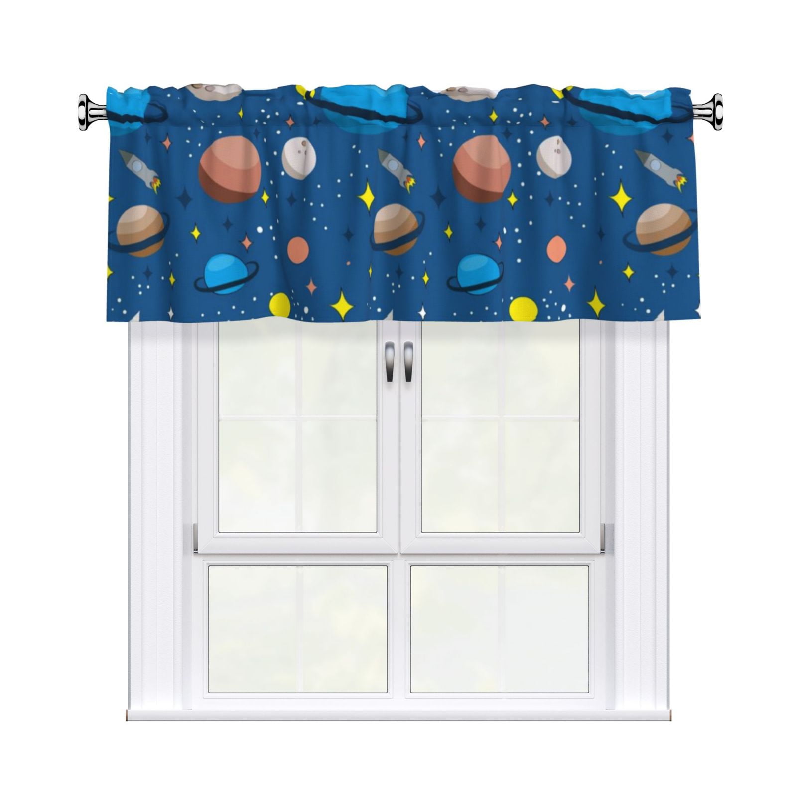 Window Valance for Living Room Bedroom Kitchen, Space Rockets Planets ...