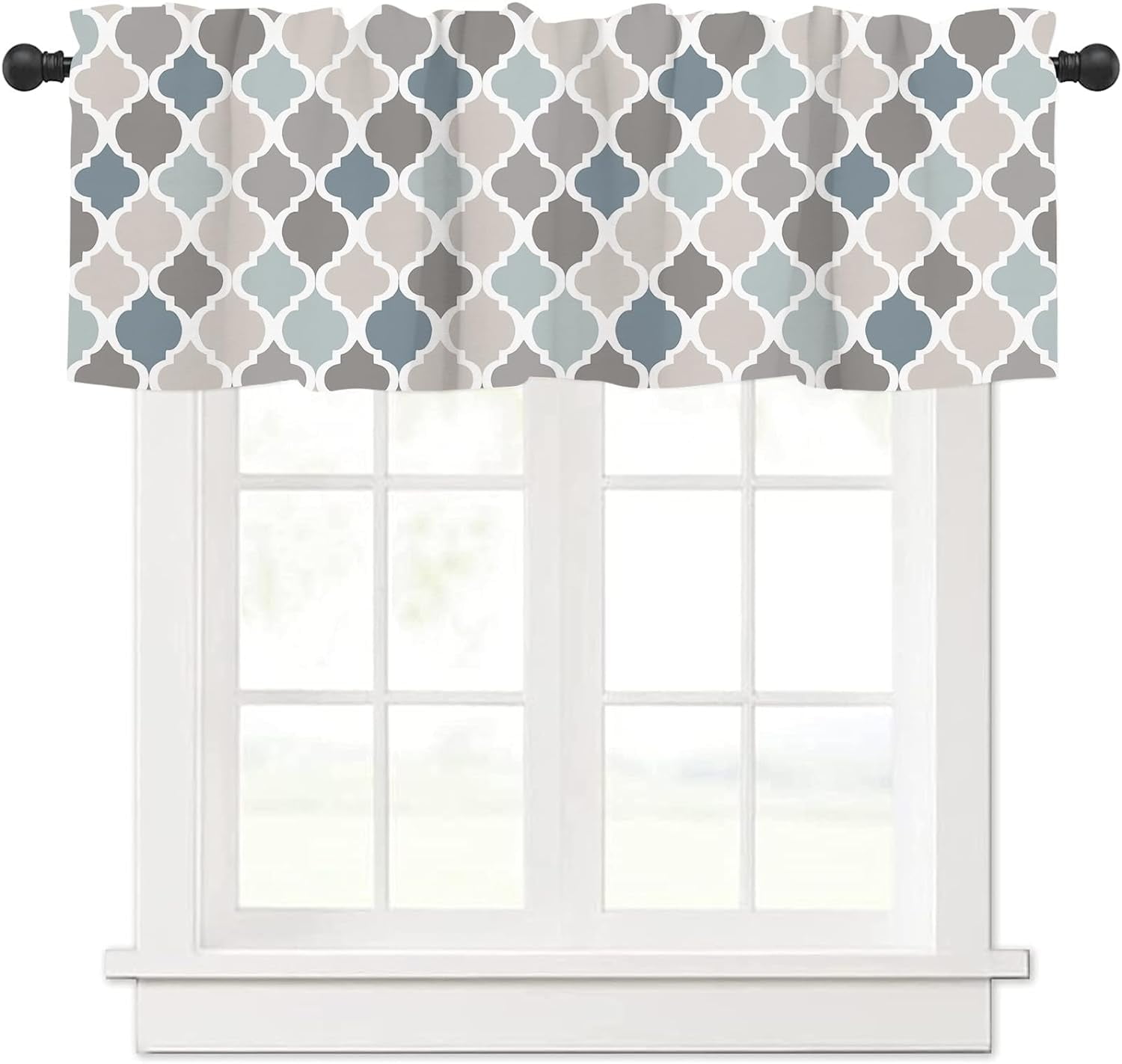 Window Valances Retro Blue Moroccan Geometric Valance Kitchen Curtains ...