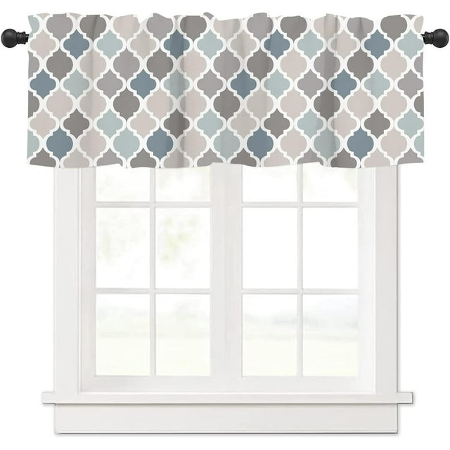 Window Valances Retro Blue Moroccan Geometric Valance Kitchen Curtains ...