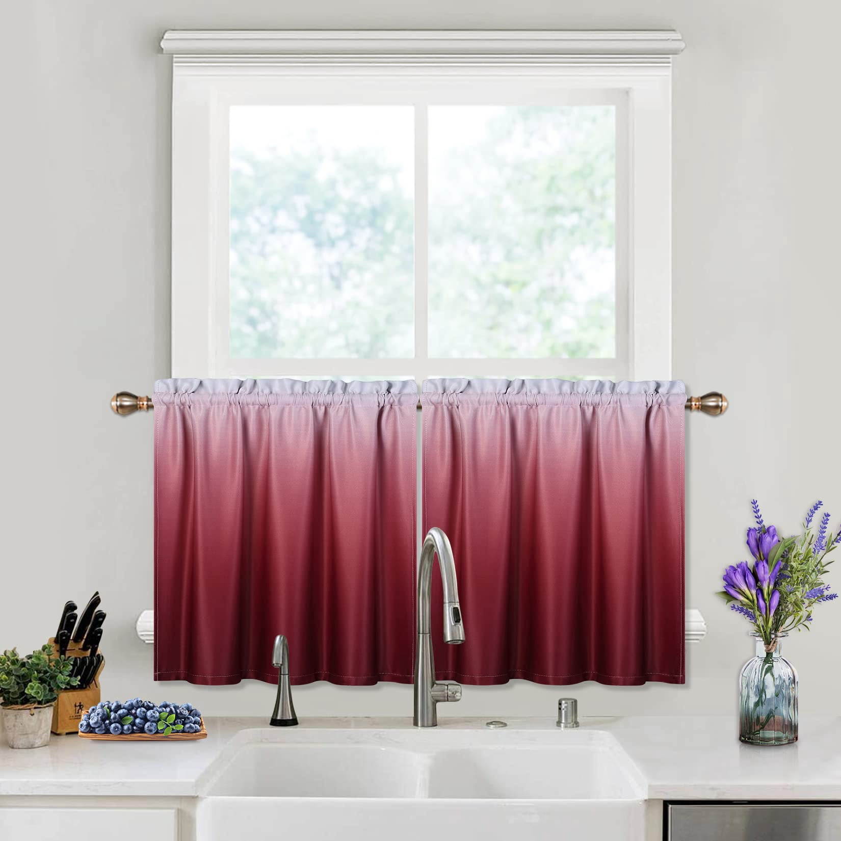 Window Valances for Bathroom, Ombre Blackout Red Valance for Christmas ...
