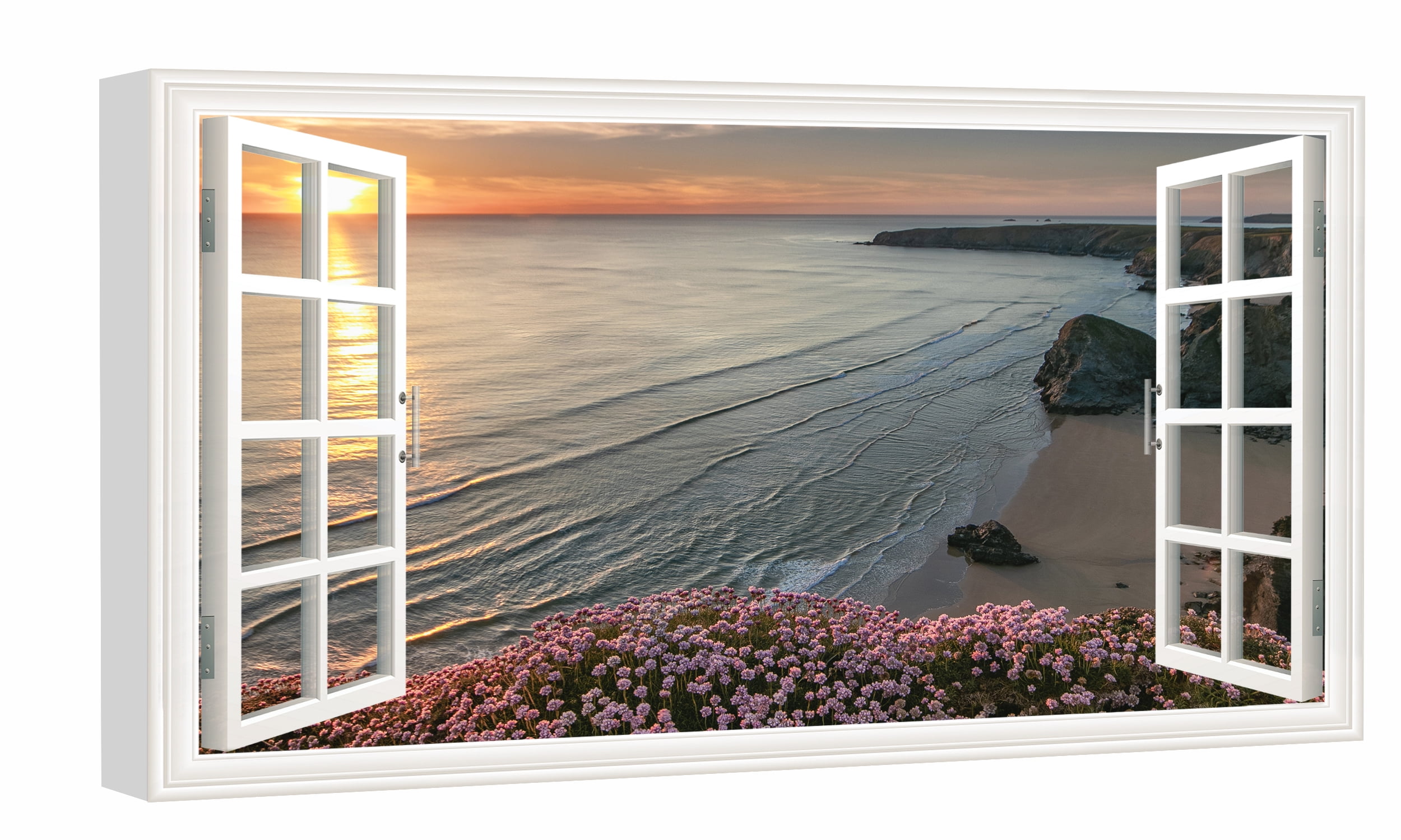 Window View of Beautiful Beach Horizon Canvs Art Fake Open Window Wall ...