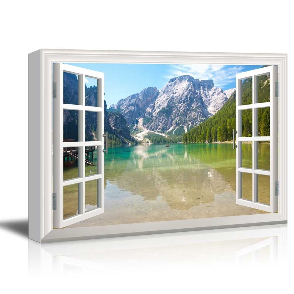 Window View Nature Landscape with Clear River and Forest in Mountains ...