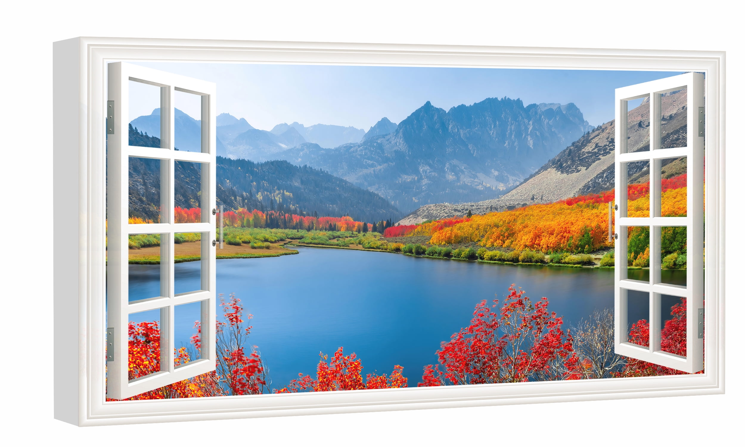 Window View of North Lake In Autumn Canvs Art Fake Open Window Wall Art ...