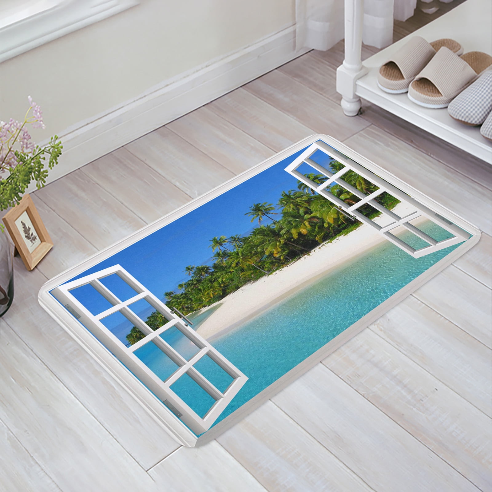 Window View Tropical Island Hawaii Entrance Doormat Kitchen Mat Carpet ...