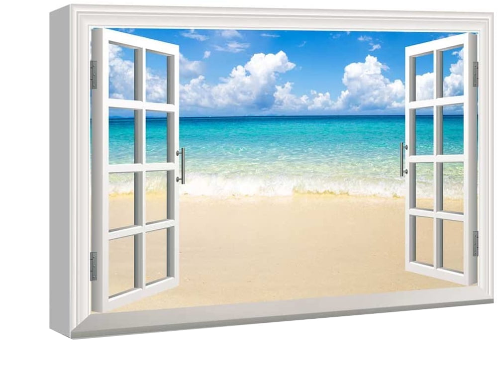 Window View Wall Art 3D Creative Beach Picture Gallary Wrapped Canvas ...