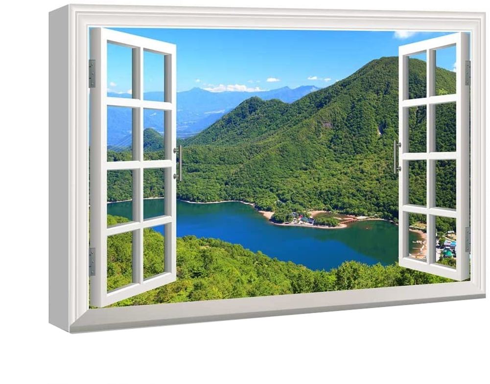 Window View Wall Art 3D Creative Mountain Picture Gallary Wrapped ...
