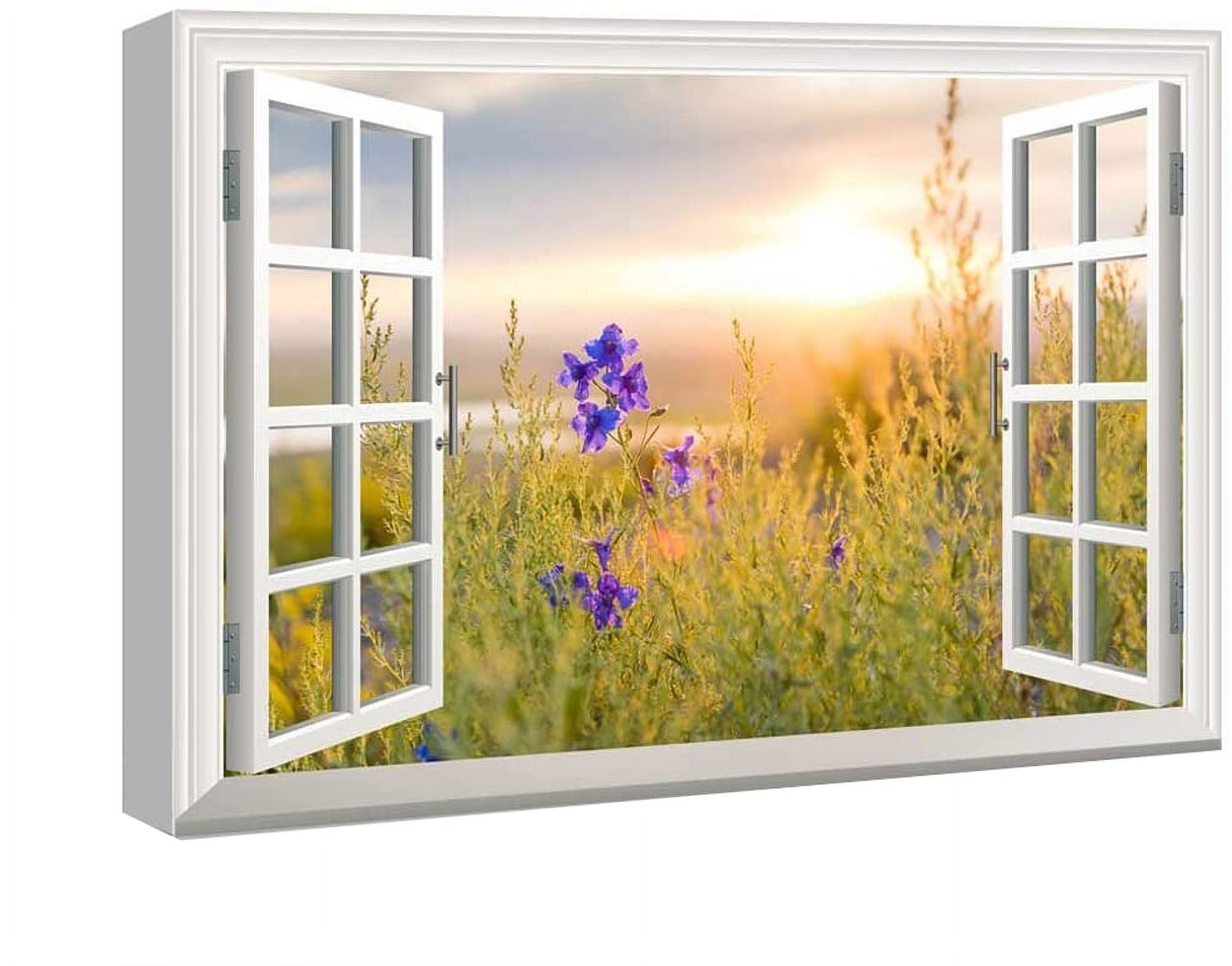 Window View Wall Art 3D Creative Nature Flowers Picture Gallary Wrapped ...
