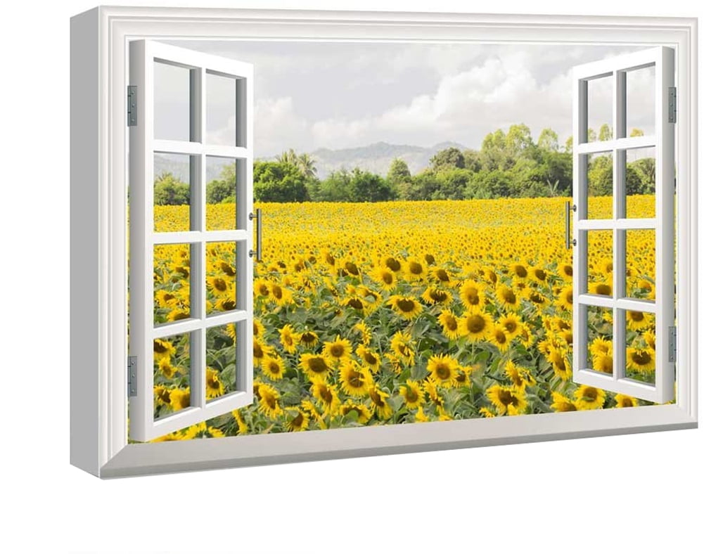 Window View Wall Art 3D Creative Sunflower Picture Gallary Wrapped ...