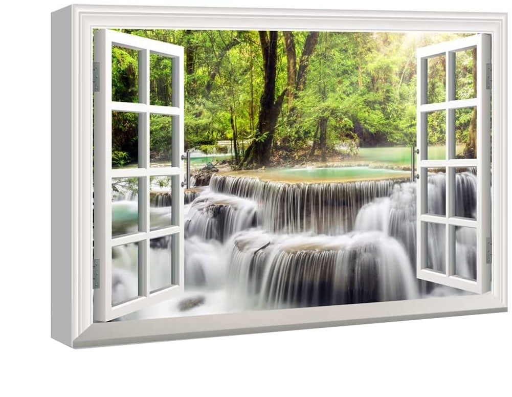 Water Decor 3D Window View Wall Art Waterfall Canvas Painting Artwork ...