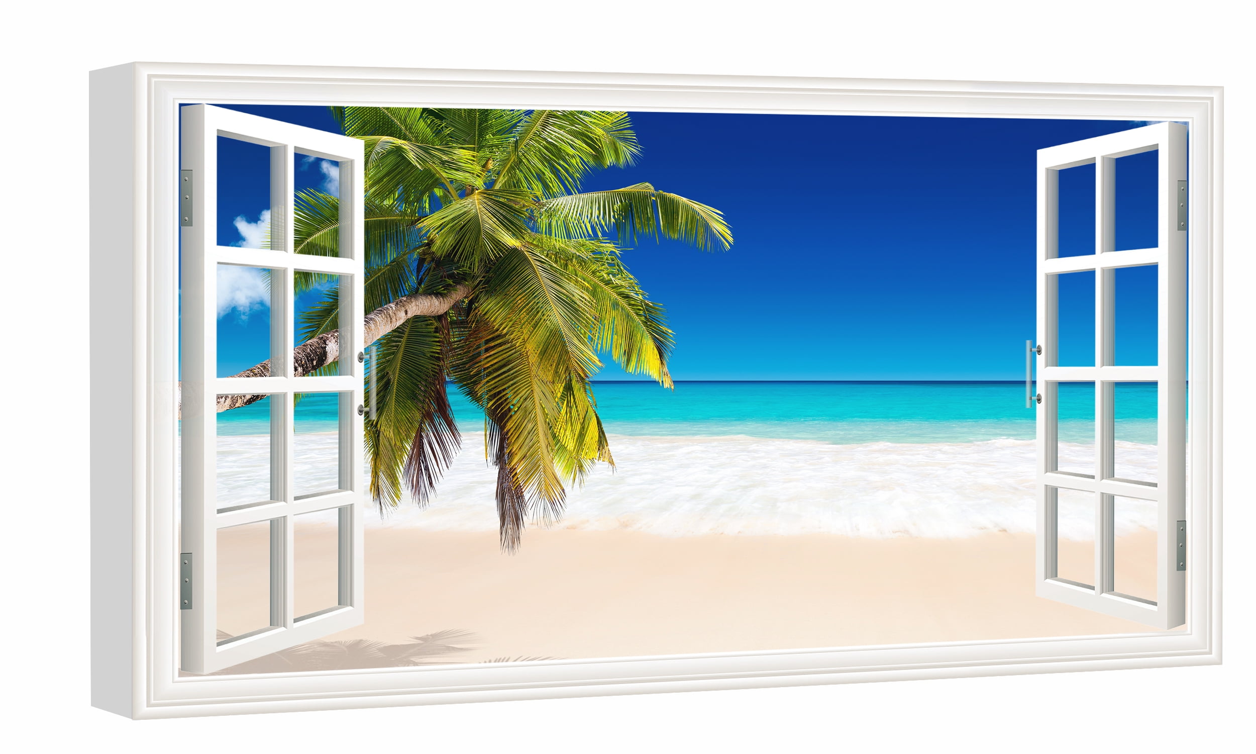 Window View of Tropical Beach Canvs Art Fake Open Window Wall Art ...