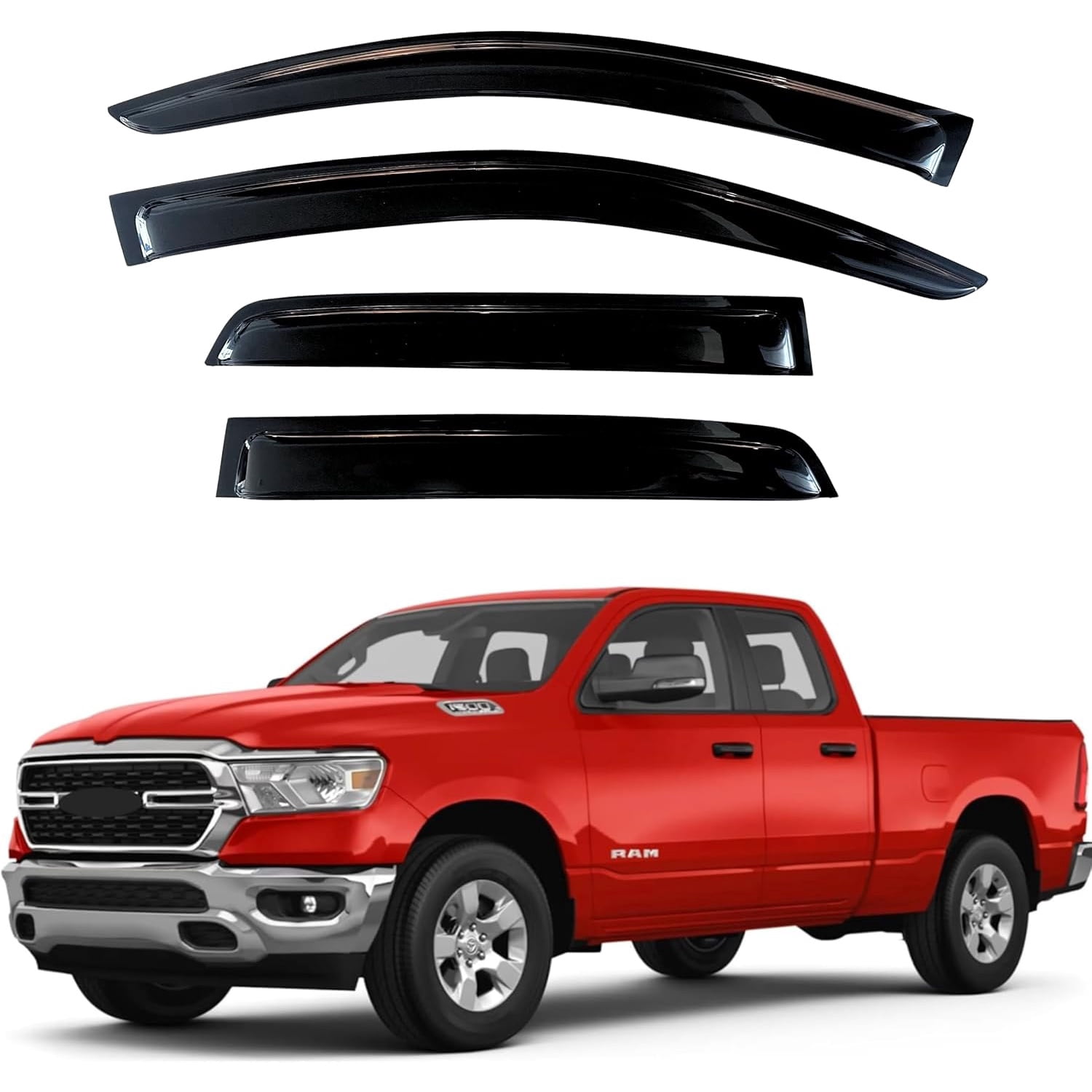Window Visor Compatible with 2019-2024 RAM 1500 Quad Cab, 4PC Rain ...