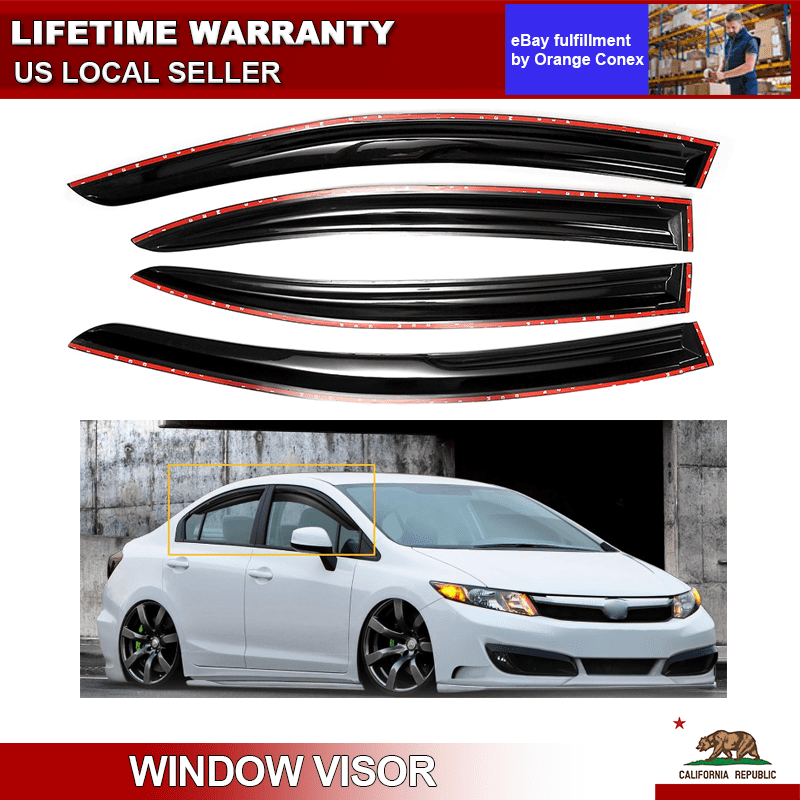 Window Visor Rain Guard For 1996-2020 Honda Civic Sedan JDM 3D Wavy ...